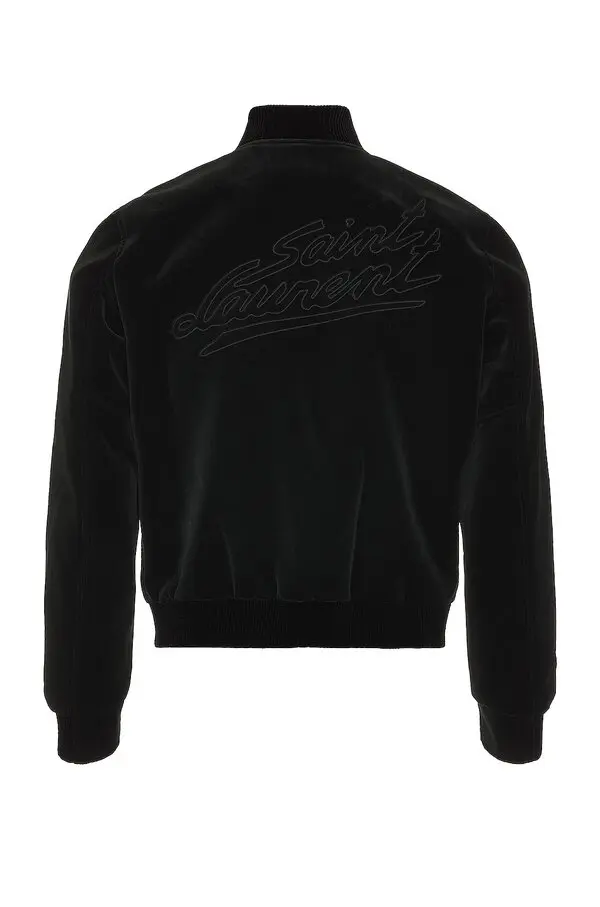 Saint Laurent Teddy Monogram Cotton Velveteen Bomber Jacket - Dark